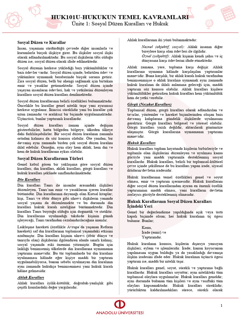 Hukukun Temel Kavramları Ünite Özeti Vize | PDF