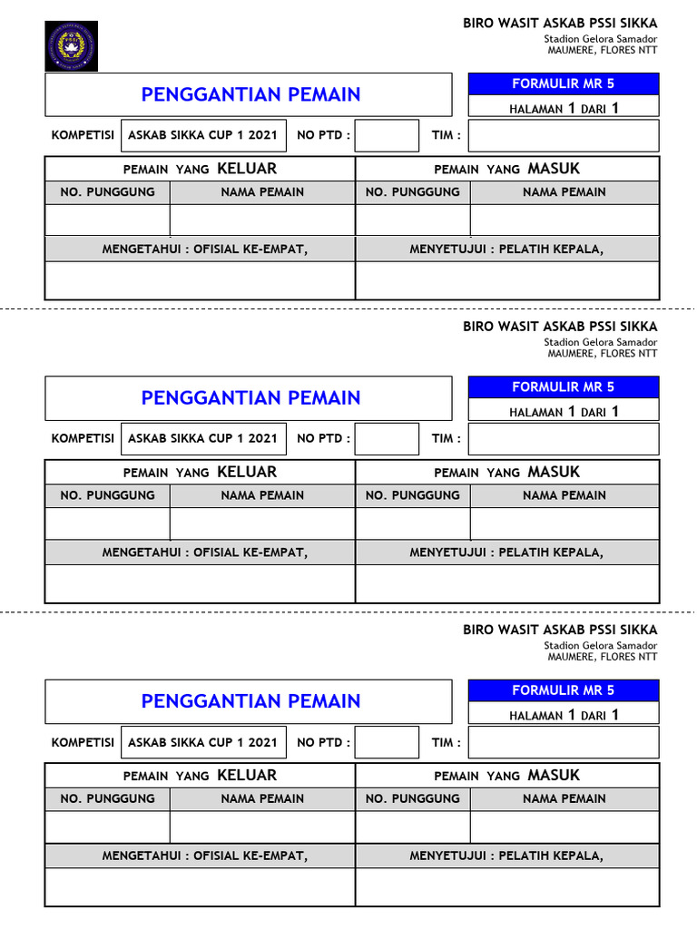 Form Penggantian Pemain | PDF