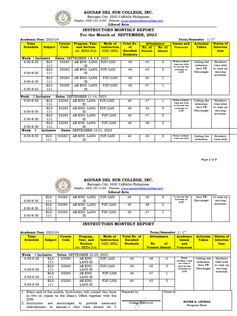 Instructor-Monthly-Report-Form - AB | PDF