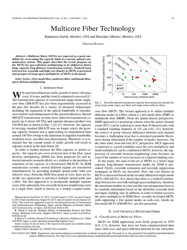 2016 JLT 多芯光纤综述 - Multicore Fiber Technology | PDF | Science & Mathematics