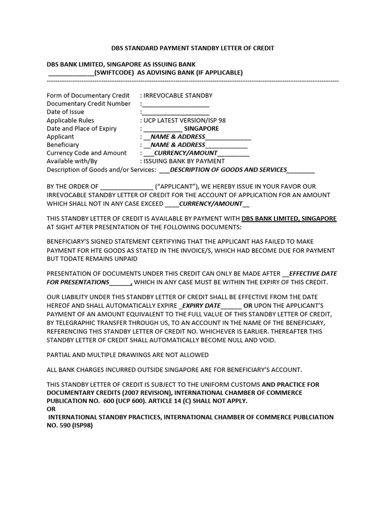 DBS Standby Letter of Credit Guide | PDF | Letter Of Credit | Business Law