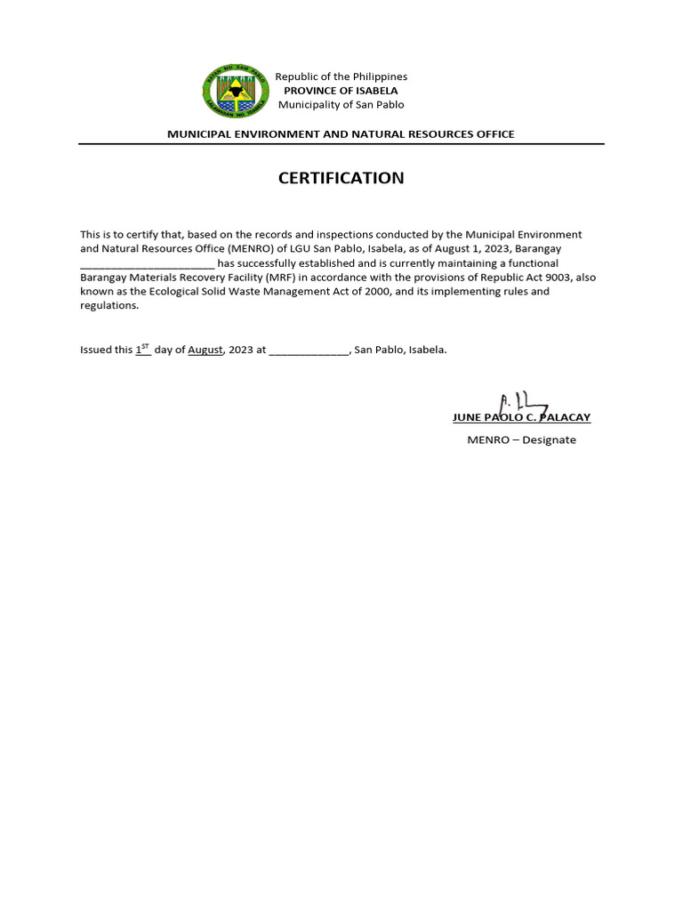 Cert of Menro MRF | PDF