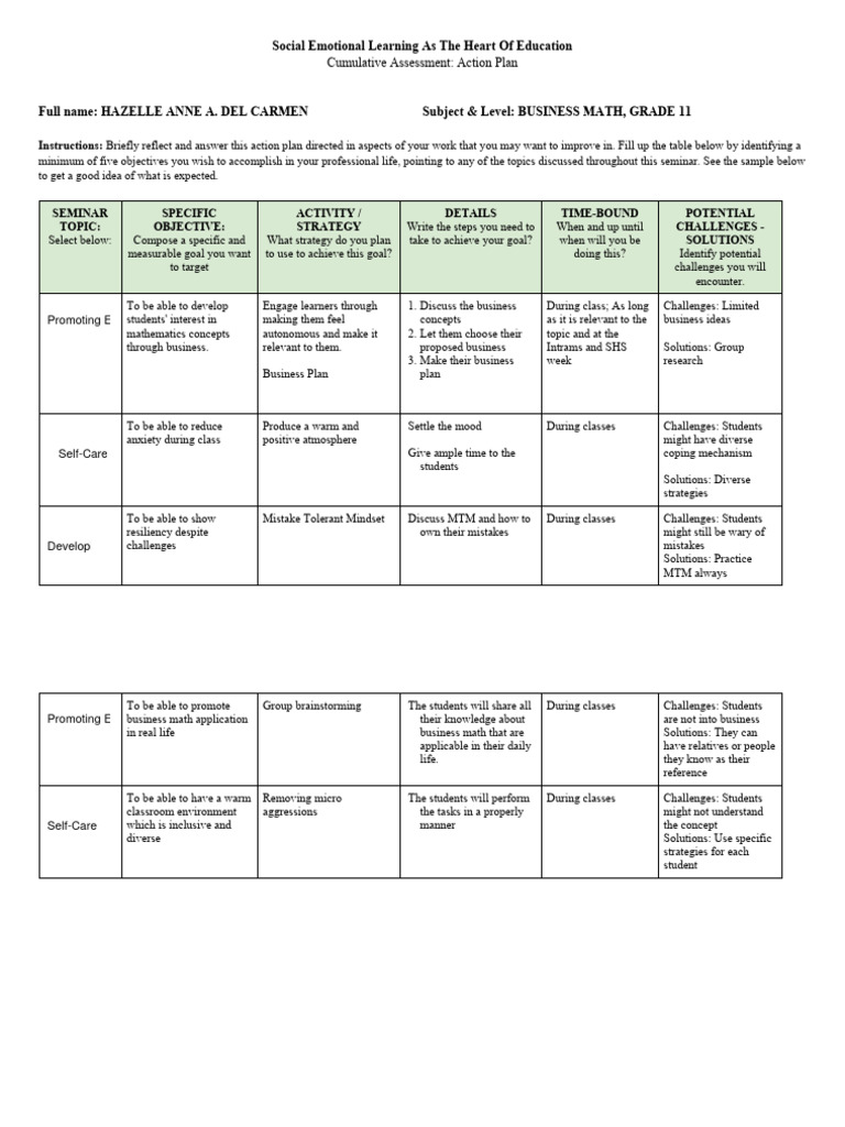 Assessment no. 5_ SEL Action Plan | PDF