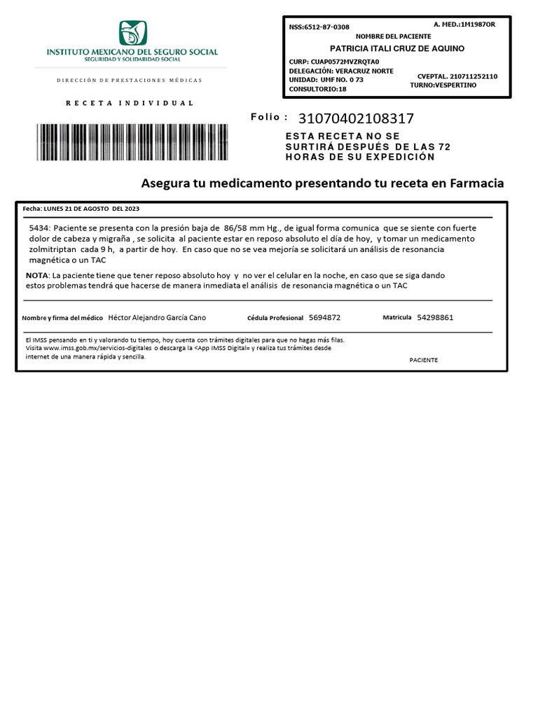 Receta-Imss Veracruz | PDF