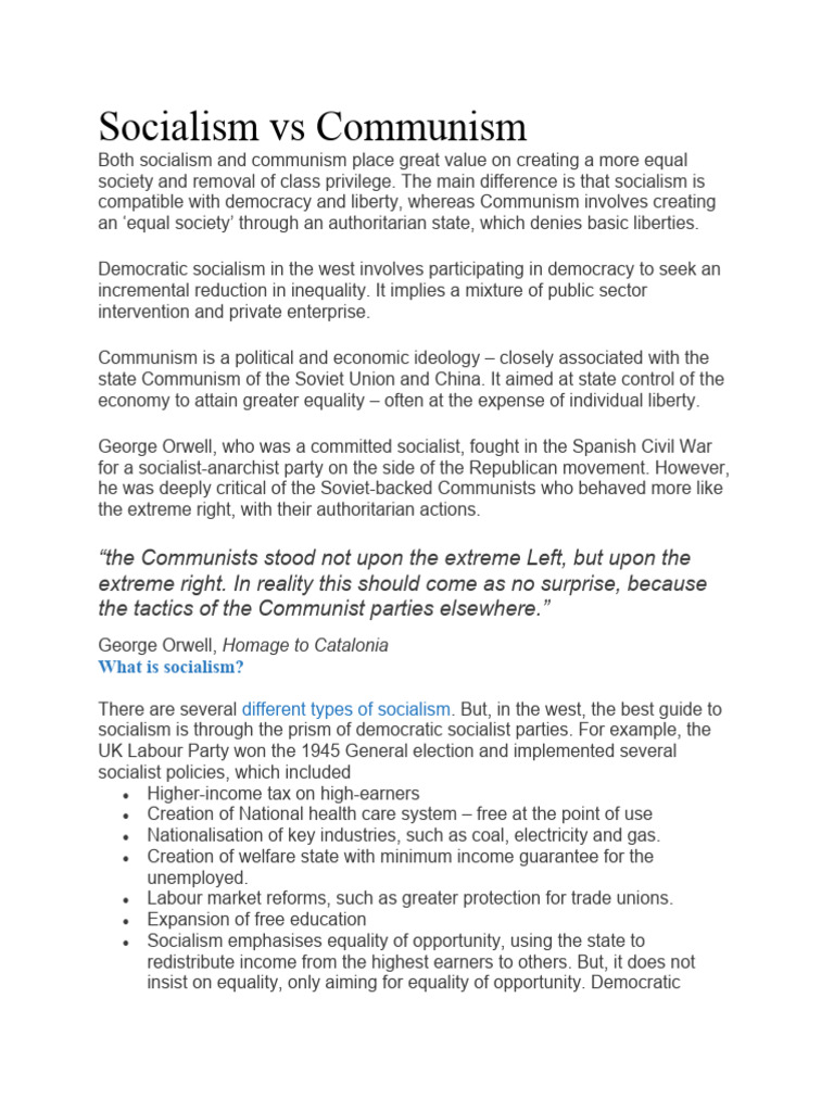 Socialism Vs Communism | PDF