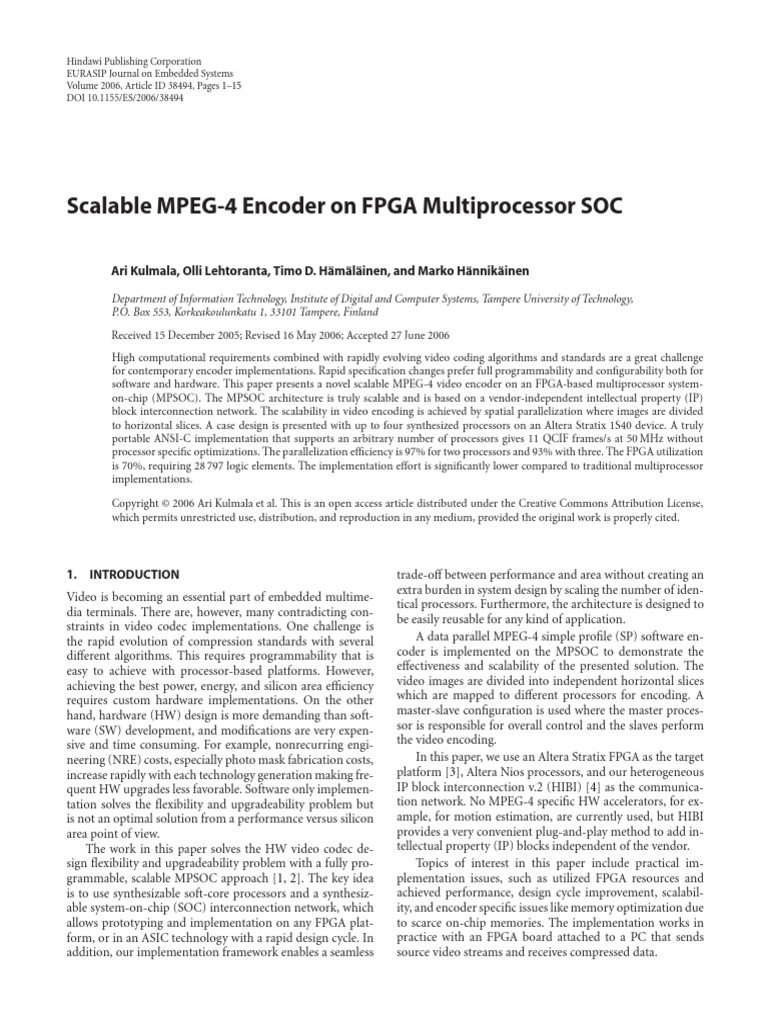 Kulmala Scalable Mpeg 4 Encoder O Pdf Field Programmable Gate Array System On A Chip 1417