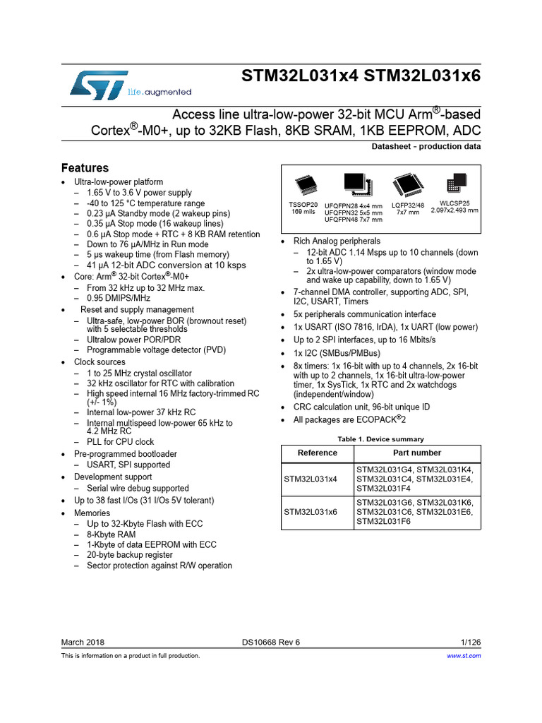 STM32L031x4 STM32L031x6 | PDF | Microcontroller | Flash Memory