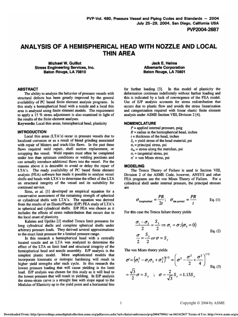 Analysis of A Hemispherical Head With Nozzle and Local | PDF | Stress (Mechanics) | Finite ...