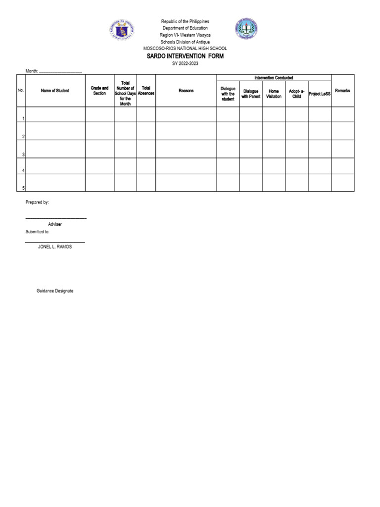 SARDO Intervention Form | PDF