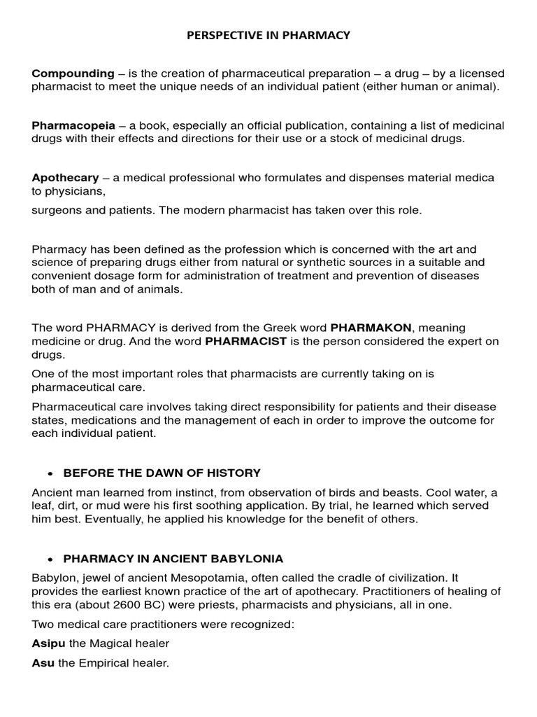 Perspective in Pharmacy Module 1 | PDF