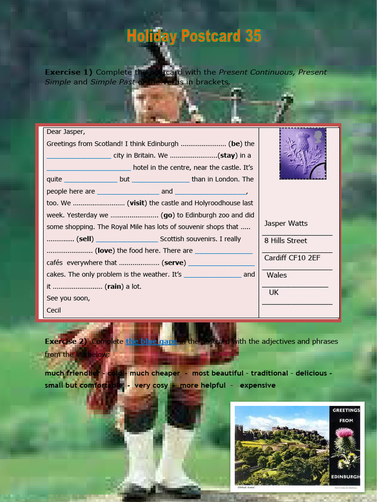 Holiday Postcard 35 Grammar Drills Reading Comprehension Exercises Tes ...