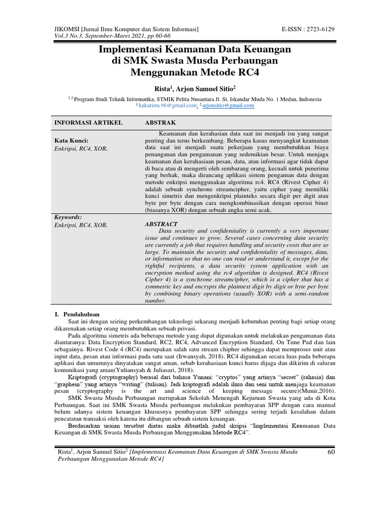 Keamanan Data Keuangan SMK dengan RC4 | PDF
