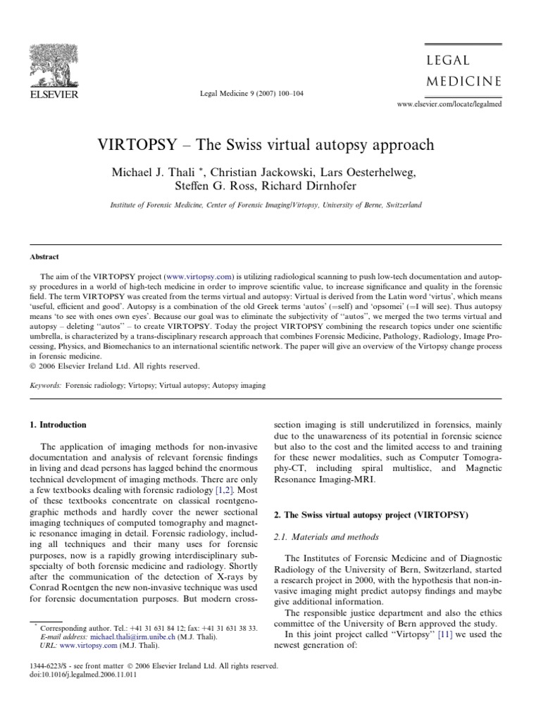 Thali07b - VIRTOPSY The Swiss Virtual Autopsy Approach | PDF