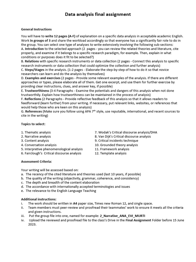 Data Analysis Assignment Guidelines | PDF | Data Analysis | Communication