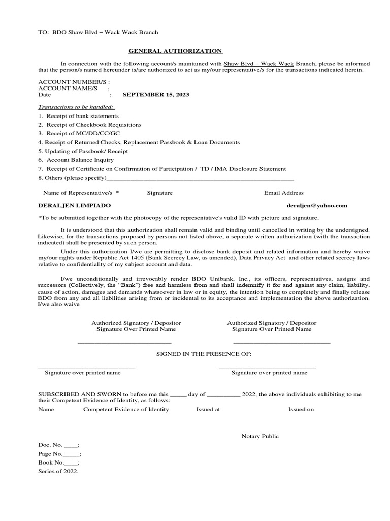 General Authorization Form Scribd | PDF