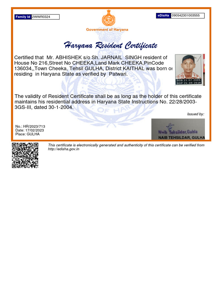 Cheeka Resident Certificate Verification | PDF