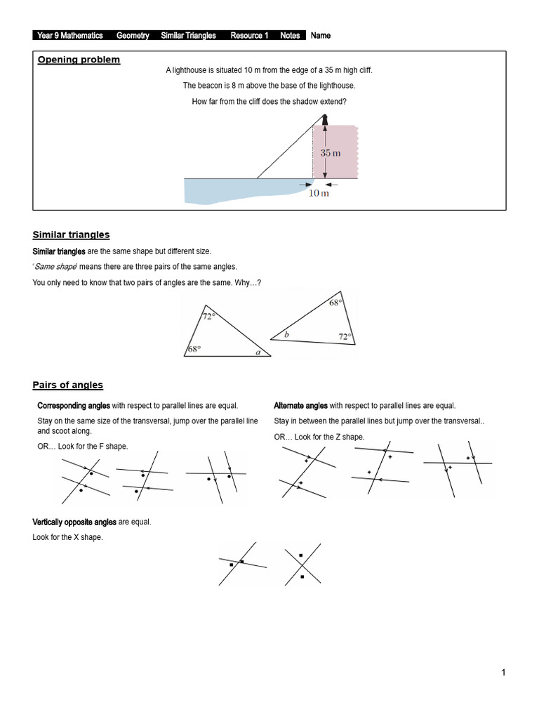 Year 9 Geometry: Similar Triangles Guide | PDF