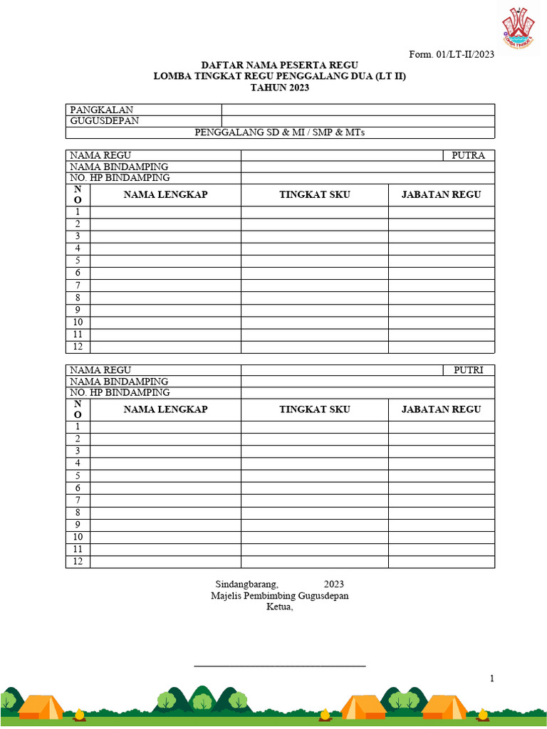 Biodata Regu, Peserta Dan Bindamping 090316 | PDF