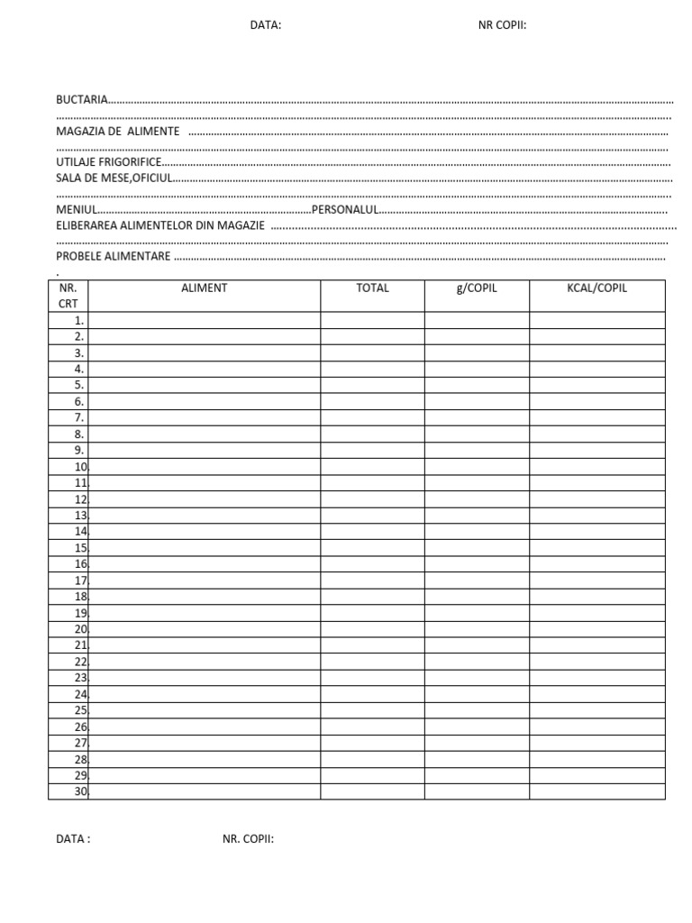 CALCUL FISA DE ALIMENTE, FORMULAR ZILNIC GRADI | PDF