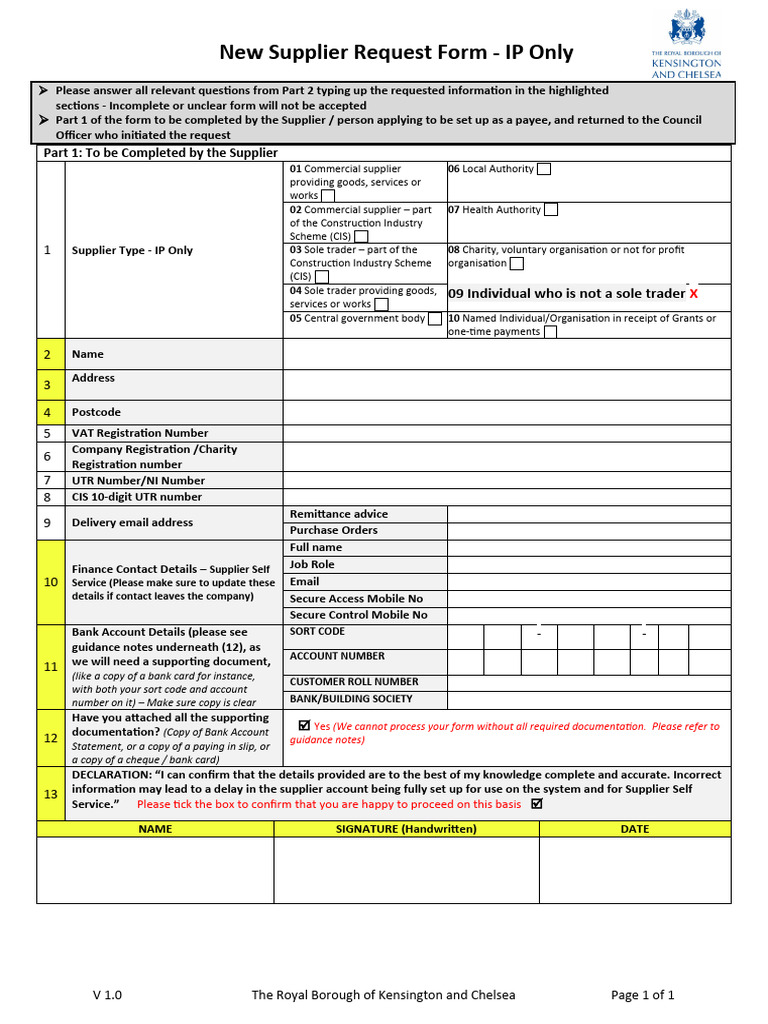 Template Supplier Form - IP Only | PDF