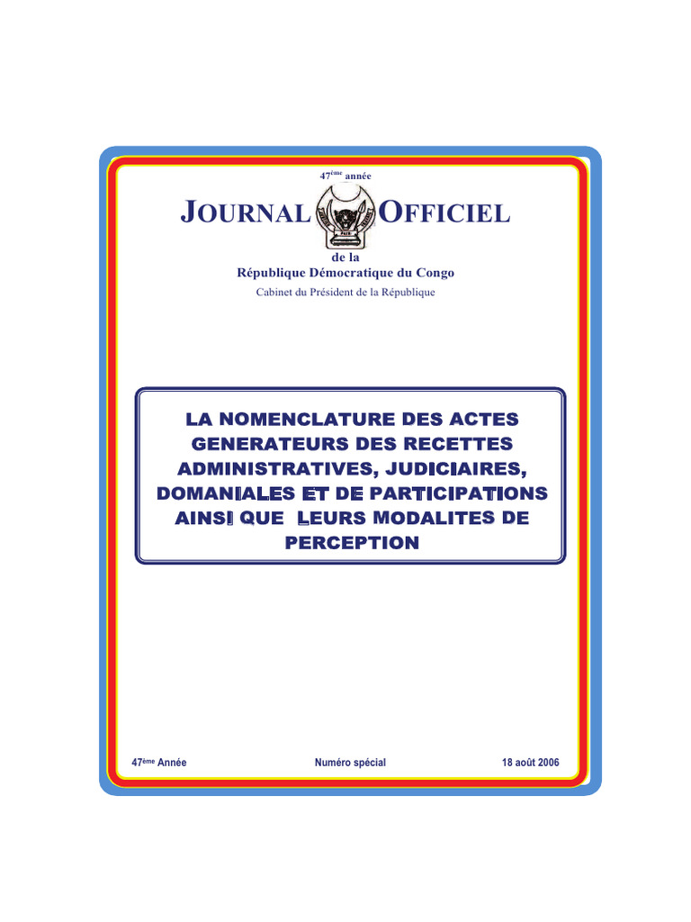 Nomenclature des Actes Générateurs RDC | PDF | Brevet | Pétrole