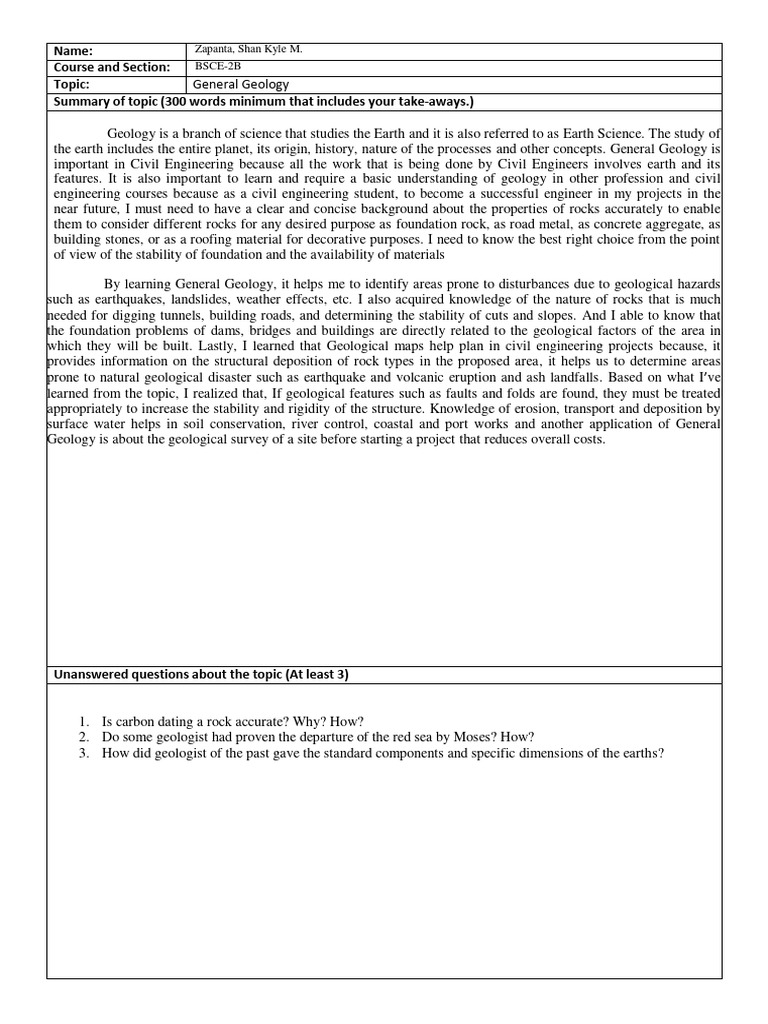 Reaction Paper For Geology For Civil Engineers | PDF | Rock (Geology ...