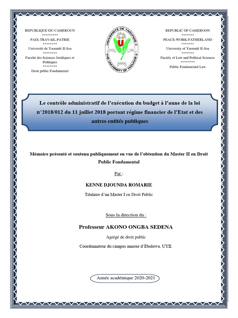 Mémoire Final KENNE Romaric | PDF | Budget | État