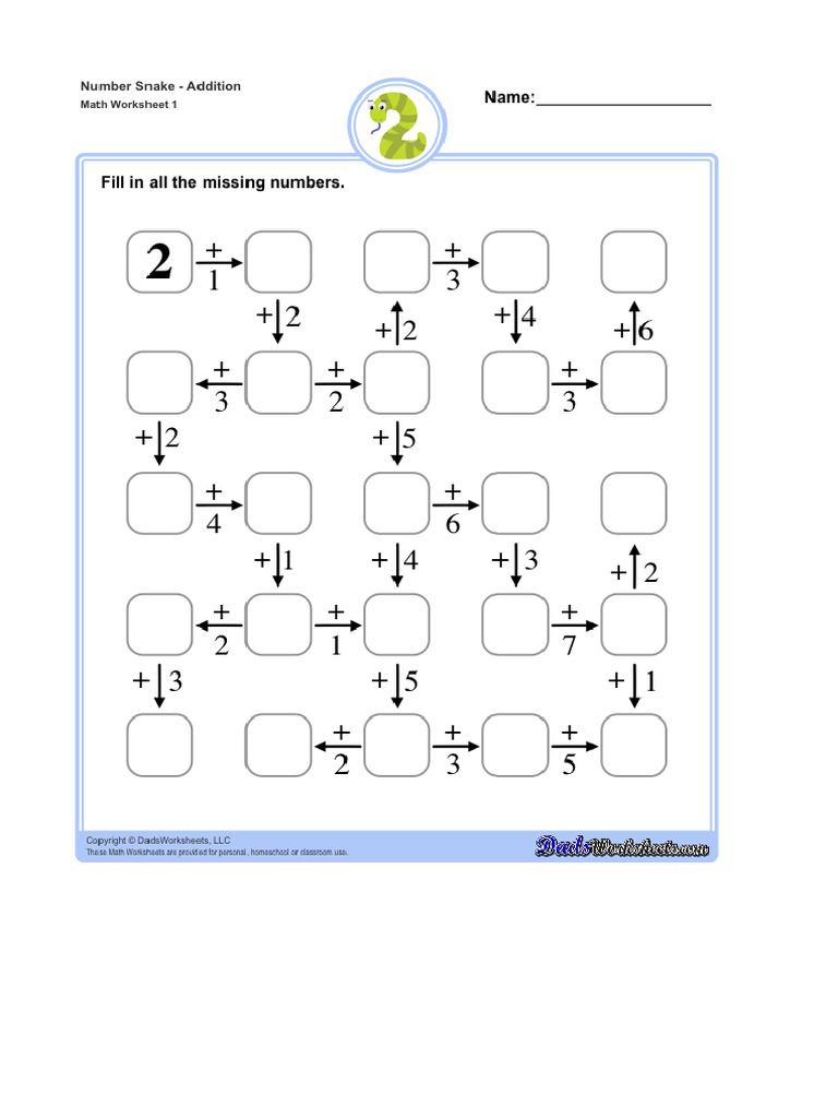 Puzzles - Number Snake Maze - Number Snake Addition | PDF