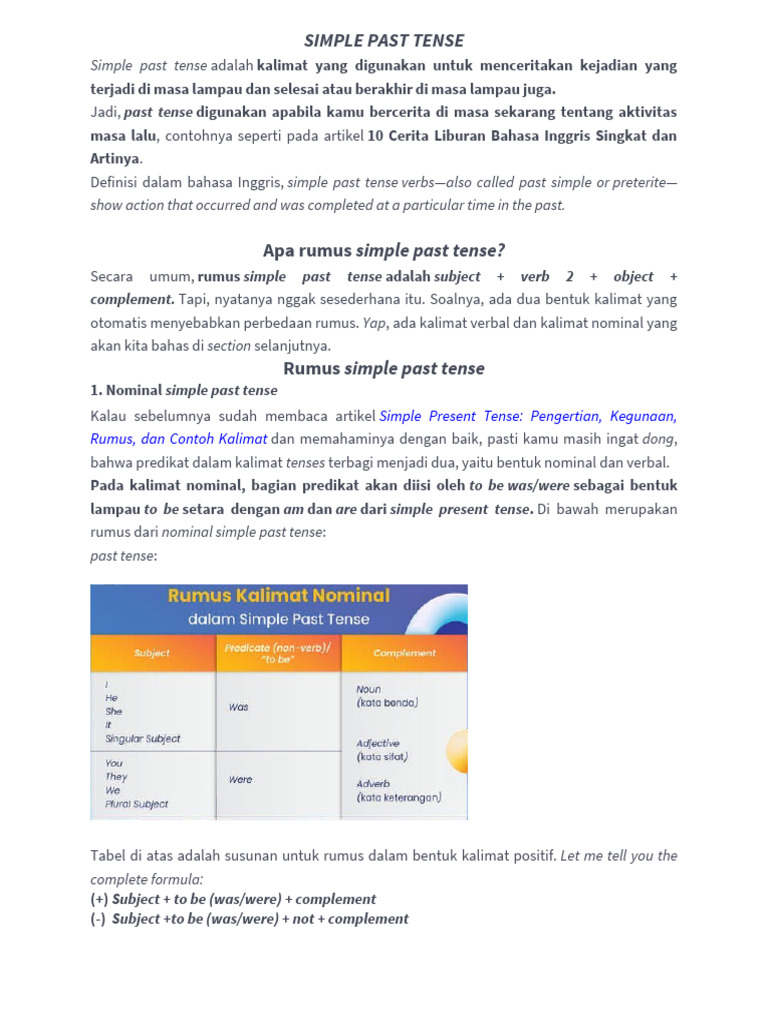 Simple Past Tense | PDF