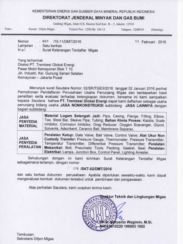 SKT MIGAS_ Jasa NonKonstruksi | PDF