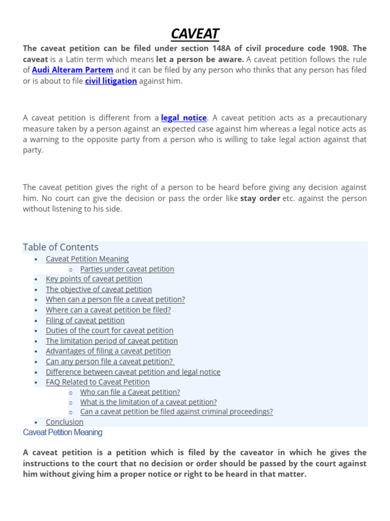 CAVEAT | PDF | Lawsuit | Appeal