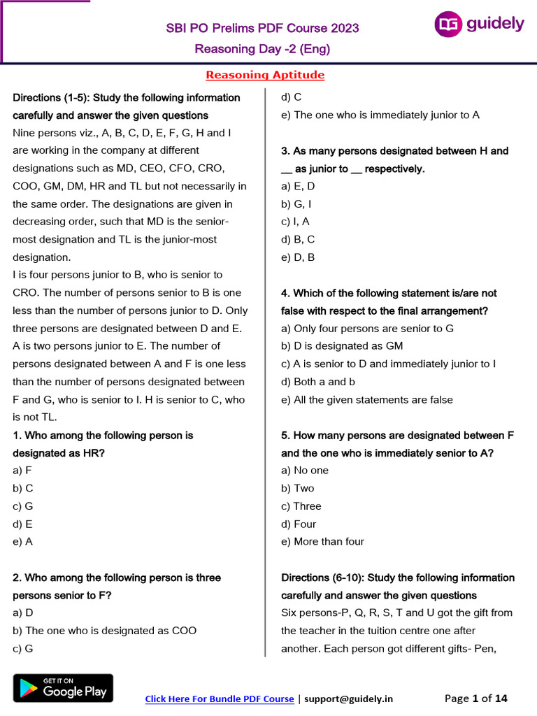 SBI PO Pre Day 1 To 15 | PDF