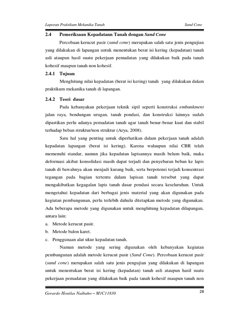 Uji Kepadatan Tanah Metode Sand Cone | PDF