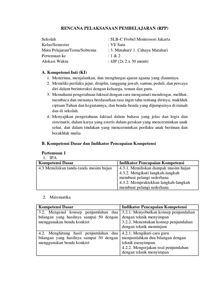 RPP Kelas VI PJBL | PDF