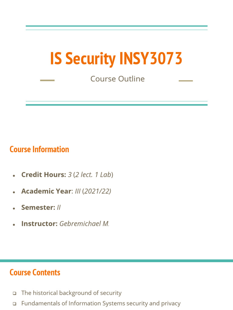IS Security INSY3073 - Course Outline | PDF | Computer Security | Security