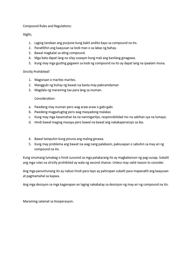 Compound Rules and Regulations | PDF
