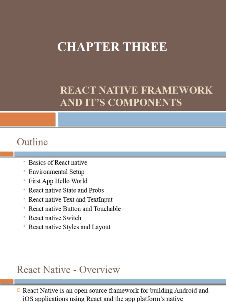Chapter Three - React Native Framework and Components | Download Free PDF | Mobile App | Java Script