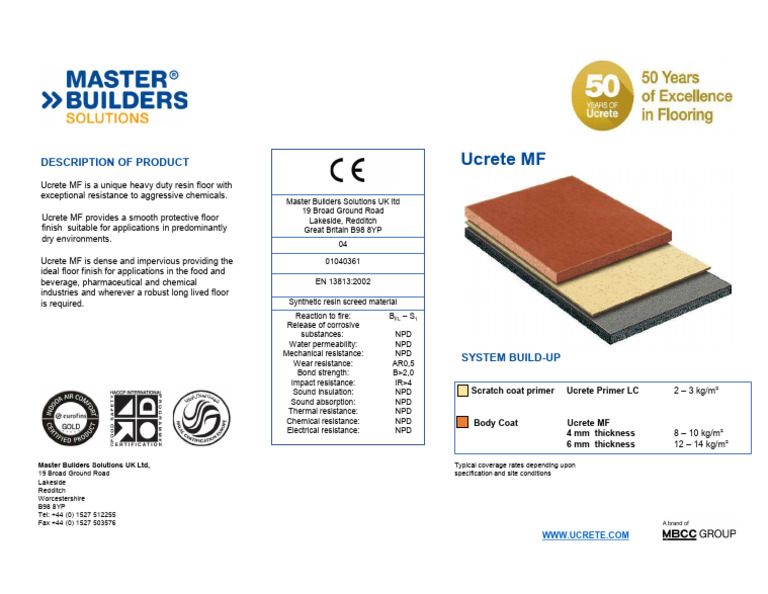 Ucrete MF Sbu 201021 | PDF | Chemistry | Building Engineering