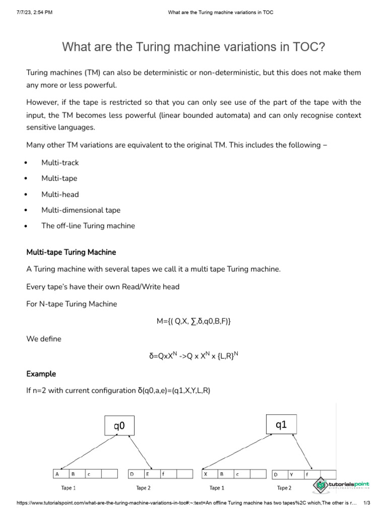 What Are The Turing Machine Variations in TOC | PDF What Are The Turing Machine Variations in TOC | PDF