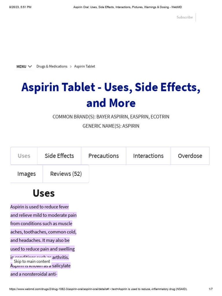 Aspirin Oral - Uses, Side Effects, Interactions, Pictures, Warnings ...