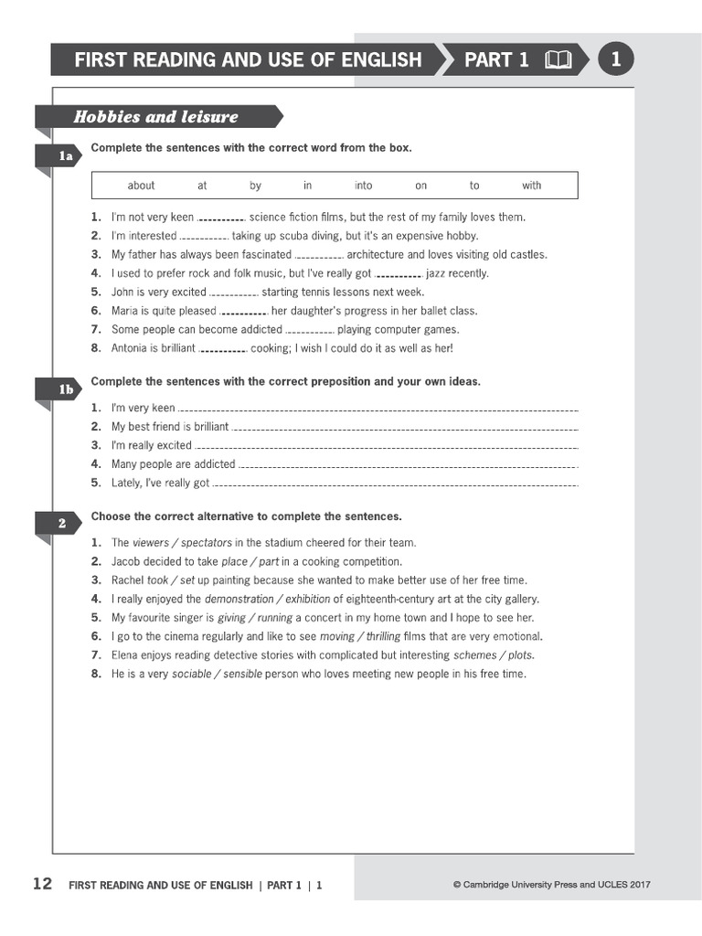 Reading part 1 worksheet 1 | PDF