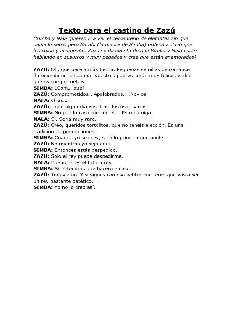 Texto para El Casting de Zazú | PDF