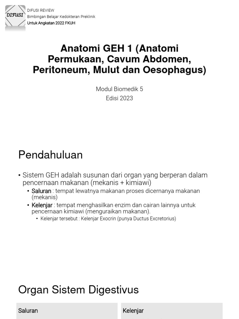 GH 2023 - Modul 1 Anatomi GEH 1 (Anatomi Permukaan, Cavum Abdomen, Peritoneum, Mulut Dan ...
