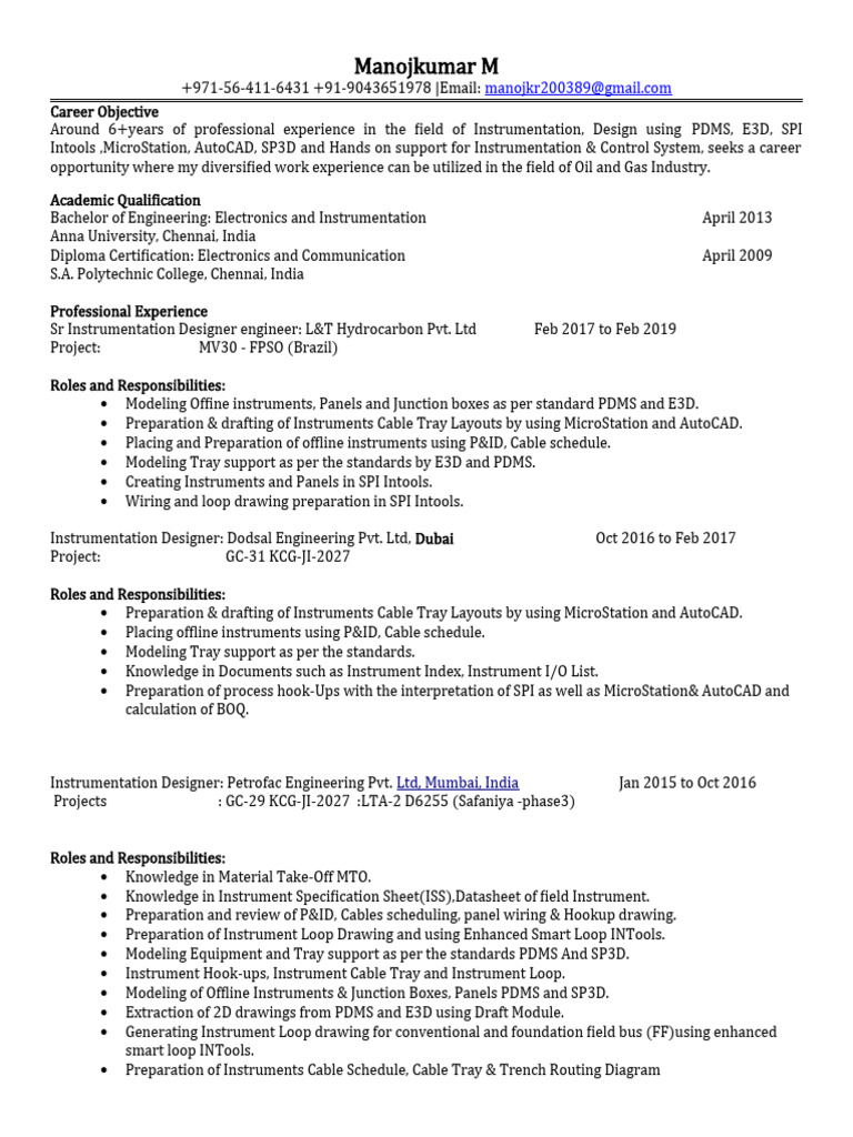 Manojkumar Resume - India | Download Free PDF | Programmable Logic Controller | Computing
