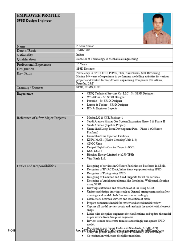 Arun Kumar - SP3D Designer | PDF