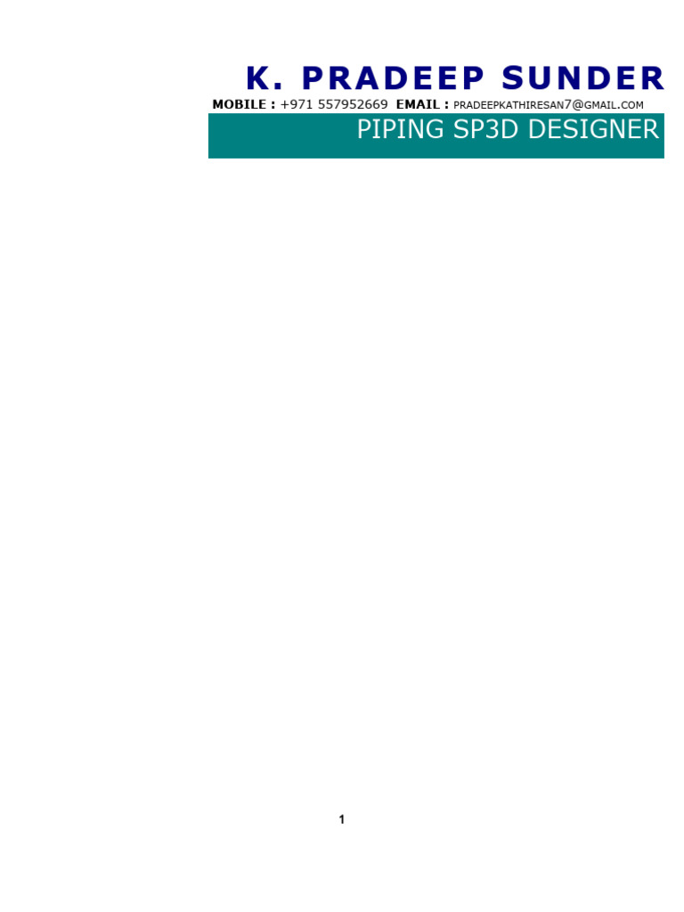 Piping Designer Profile: K. Pradeep Sunder | PDF