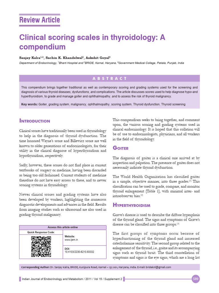Thyroid Disease Scoring Systems Compendium | PDF | Hypothyroidism ...
