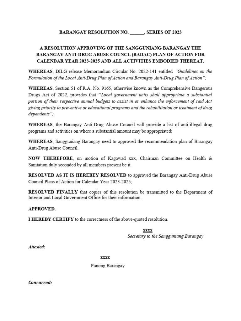 BARANGAY RESOLUTION Badac | PDF