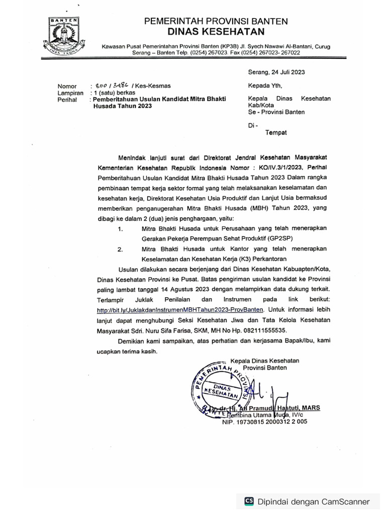 Pemberitahuan Usulan Kandidat Mitra Bhakti Husada Tahun 2023 | PDF Pemberitahuan Usulan Kandidat Mitra Bhakti Husada Tahun 2023 | PDF
