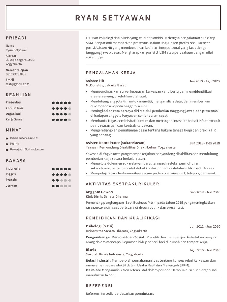 Contoh Cv Lulusan s1 Posisi Hr | PDF